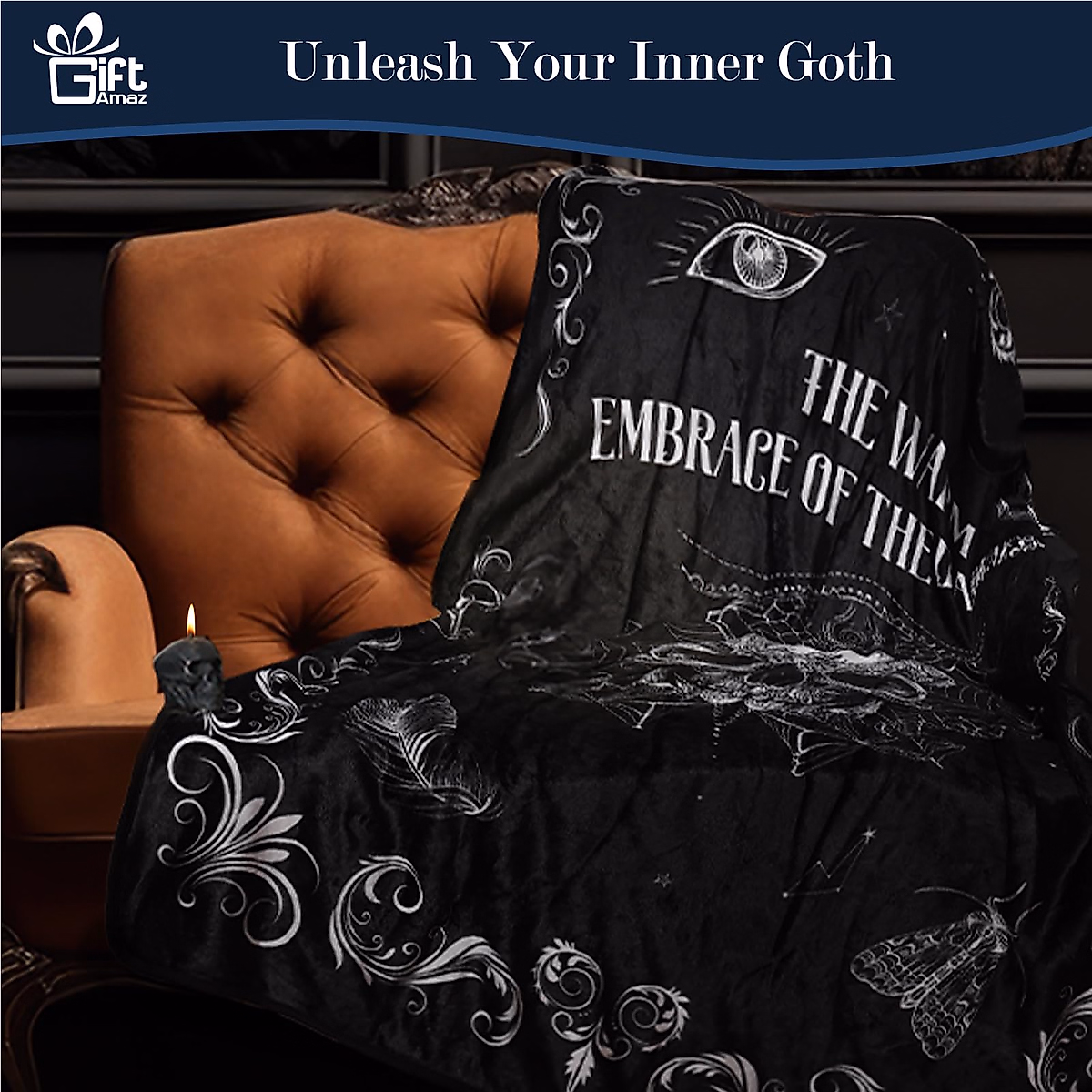 GiftAmaz Gothic Gifts for Women, Goth Theme Box with Gothic Coffee Mug, Goth Skull Candle, Gothic Skull Earrings, Blanket and More, Christmas Party Basket Gothic Gifts for Teens Girls Friend