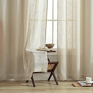 Home Brilliant Linen Sheer Curtain Linen Curtains for Living Room Filtering Sunlight Semitransparent Panels for Bedroom Window Trearment Curtain, Set of 2, 54 x 45 Inch, Beige