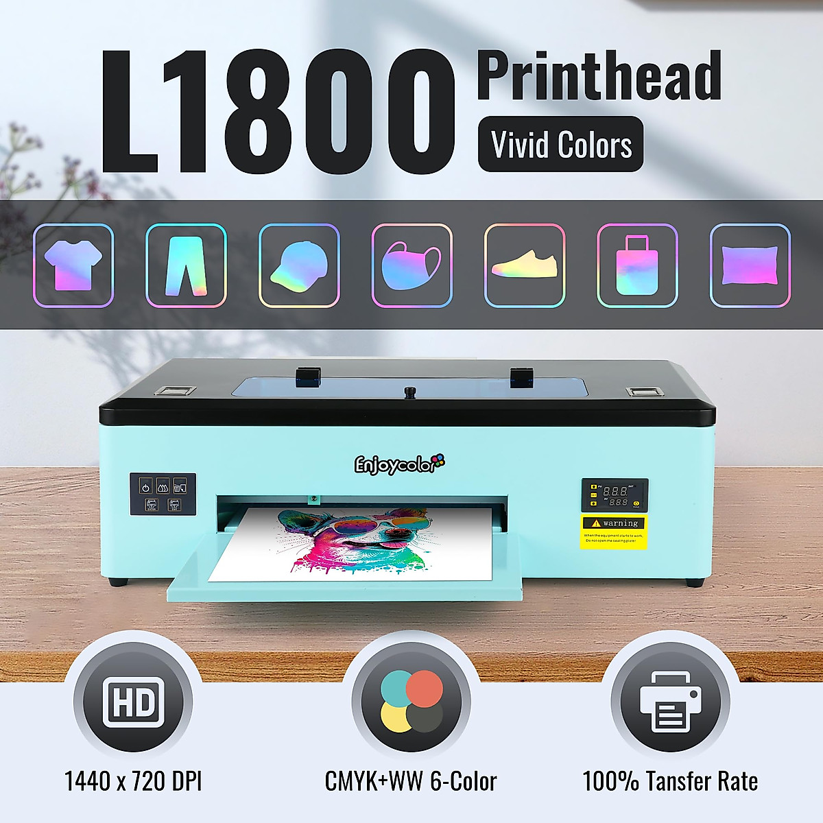 EnjoyColor A3+ DTF Transfer Printer 100% Transfer Rate for DIY Print T-Shirts, Leather, Other Textile (Printer + Software + 5x250ml Ink + 1xRoll of Film), A3 DTF PRINTER