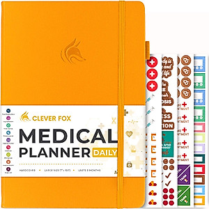 Clever Fox Medical Planner Daily – Health Diary Notebook, Wellness Journal & Self-Care Logbook, Lasts 3 Months, 7x10.5″ (Amber Yellow)