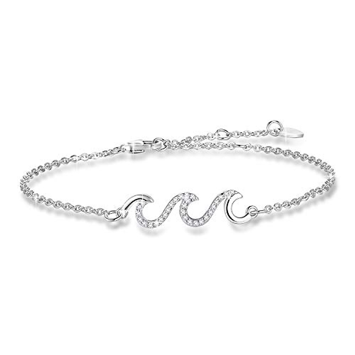 YZSFMZGE Ocean Beach Wave Anklet/Bracelet for Women 925 Sterling Silver Adjustable Cubic Zirconia Wave Ankle Large Bracelet Hypoallergenic Dainty Wave Jewelry Gift for Women Girls