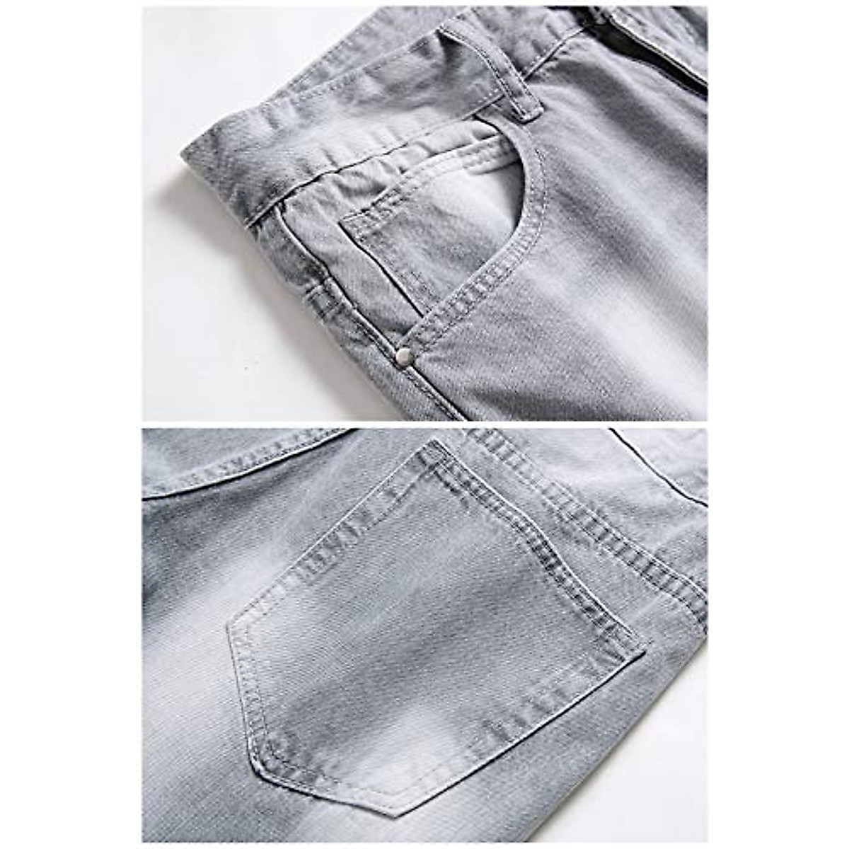 LZLER Mens Ripped Jeans,Distressed Destroyed Slim Fit Straight Leg Denim Pant with Holes(Light Grey 870,36)