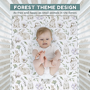 TCBunny 2 Pack Premium Fitted Baby Crib Sheets for Standard Crib Mattress - Ultra-Soft Cotton, Stylish Rabbit, and Garden Pattern, Safe and Snug for Baby, Boys and Girls, 28" x 52"