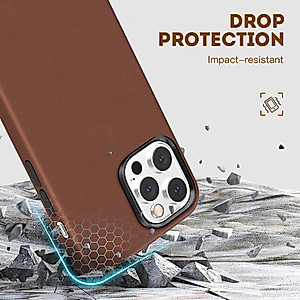 kingflag Vegan Leather Magnetic Case for iPhone 14 Pro Max Wireless Charging, MagSafe Compatible, Metal Buttons, Shockproof Protective Phone Case Cover for Women Men 6.7" (Rich Brown)