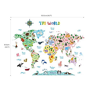 DECOWALL BS-1615S Animal World Map Kids Wall Stickers Wall Decals Peel and Stick Removable Wall Stickers for Kids Nursery Bedroom Living Room (Large) décor