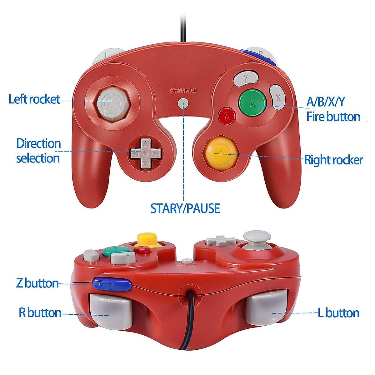VOYEE GC Controller - 2 Pack Classic Wired Controllers Gamepad Replacement for Nintendo Wii Gamecube (Blue & Red)