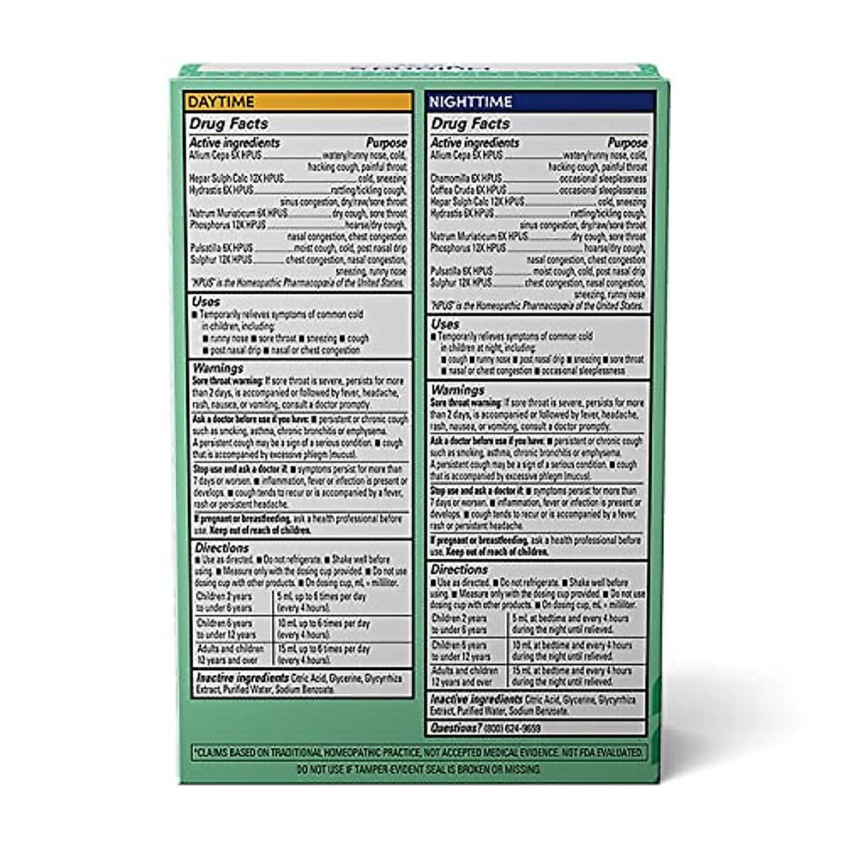 Kids Cold Medicine for Ages 2+, Hylands Naturals Kids Cold & Cough, Day and Night Combo Pack, Syrup Cough Medicine for Kids, Nasal Decongestant, Allergy Relief, 4 Fl Oz (Pack of 2)