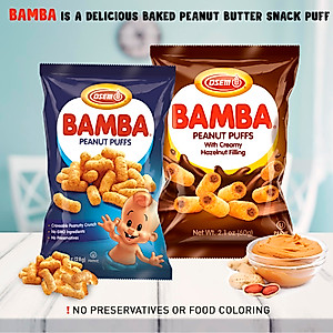Bamba Peanut Butter Snacks All Natural Peanut Butter PB Corn Puffs (6 Hazelnut Cream , 2.1oz Bags + 6 Regular, 1oz Bags)