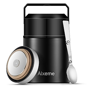 Soup Thermos Food Jar Insulated Lunch Container Bento Box for Cold Hot Food 27oz Food Flask Wide Mouth Stainless Steel Vacuum Lunch Box for Kids Adult with Spoon Flexible Handle Leak Proof – Blue