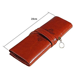 U-K Vintage Style Rollup Pencil Case/Pencil Bag/Pen Bag PU Leather Foldable Cosmetic Makeup Tool Stationery Storage Bag Pouch Purse Holder Organizer Coffee Deft and Professional