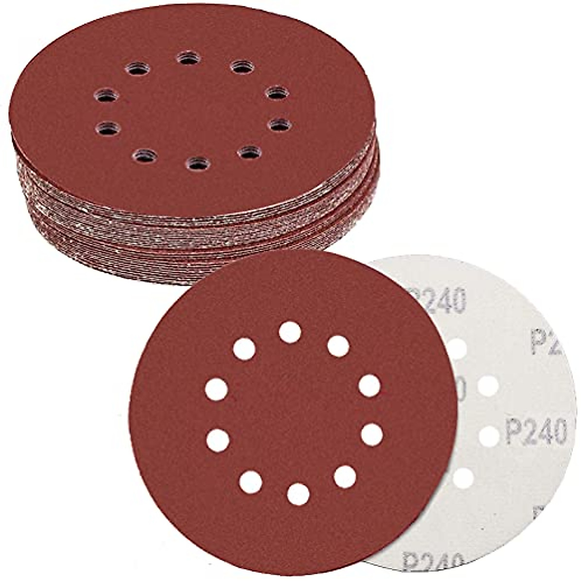 CUBEWAY 9 Inch 10 Hole Hook and Loop Abrasive Sandpaper, 30 Pcs Drywall Sander Sanding Discs, 5Pcs Each of 80 100 120 150 180 240 Grits, CW225H10