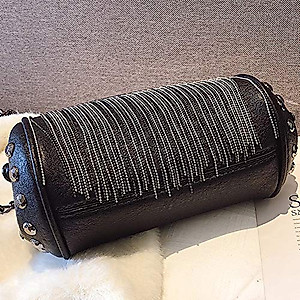 Punk Style Crossbody Bags for Women Rivet Tassel Evening Clutch Purse Ladies Black Chains Shoulder Bag (Black)