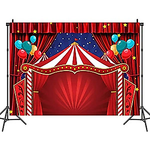 Red Curtain Stars Photography Backdrop Newborn Baby Shower Supplies Vinyl 7x5ft Big Top Circus Carnival Themed Birthday Party Photo Background Children Photo Booths Banner Decorations Cake Table