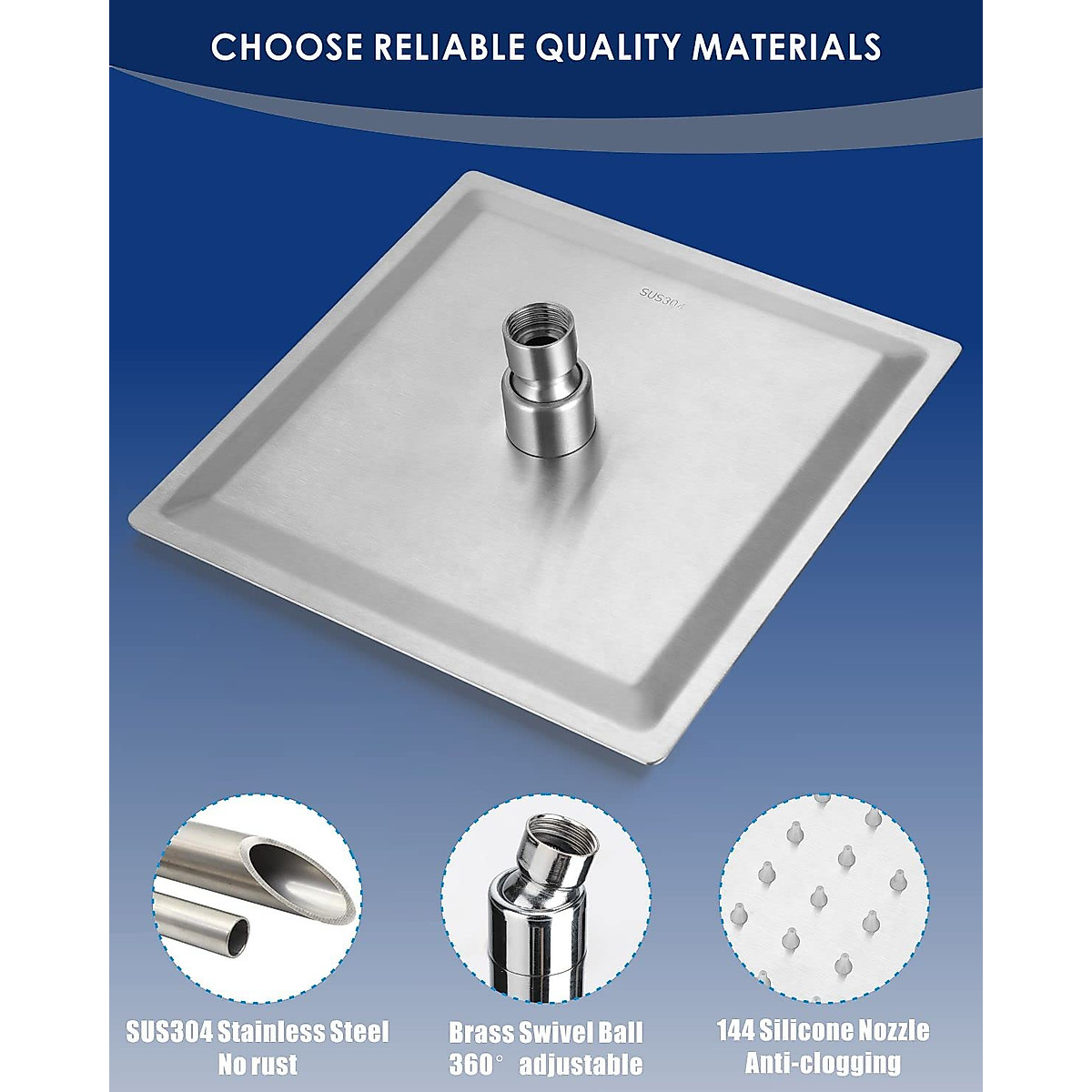 12'' Rain Shower Head with 11'' Adjustable Extension Arm - Eolax Large Rainfall Showerhead Solve Low Water Pressure and Flow - Bathroom Square Shower Heads Made of 304 Stainless Steel - Chrome