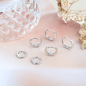 Gold Hoop Earrings Sets Women - 3 Pairs Sterling Silver Small Huggie Cartilage Hoops Hypoallergenic Jewelry for Woman, Mini Thin Surgical Fashion Set for Sensitive Ear (Silver)