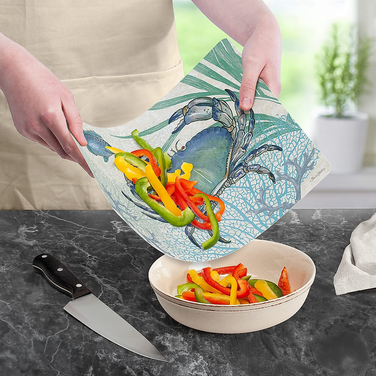 Cut N' Funnel Oceana Designer Flexible Plastic Cutting Board Mat, 15" x 11.5", Made in the USA, Decorative, Flexible, Easy to Clean