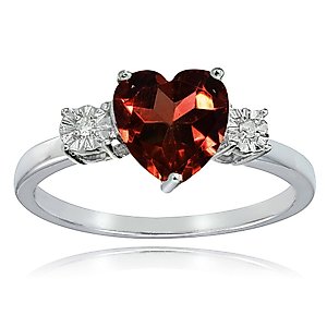 Ice Gems Sterling Silver African Garnet and Heart Ring, Size 9
