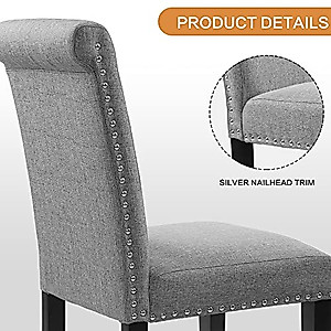 NOBPEINT Fabric Dining Chairs Upholstered Kitchen Chairs with Solid Wood Legs, Set of 2 (Gray)