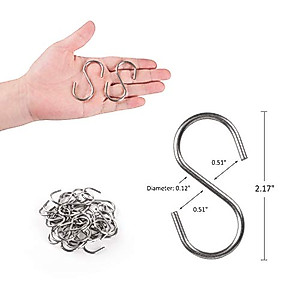Annaklin Small S Hooks 24 Pack 2-3/16", Stainless Steel S Hooks for Hanging Pan Pot Utensils Plants Bags Towels, Heavy Duty S Shaped Hooks, Silver