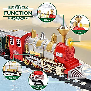 deAO Train Set for Christmas Tree,Classical Christmas Train Sets with Headlight, Smoke, Realistic Sounds, 3 Car Carriage and 11 Feet Track – Great Accessory for Kids and Christmas Decoration