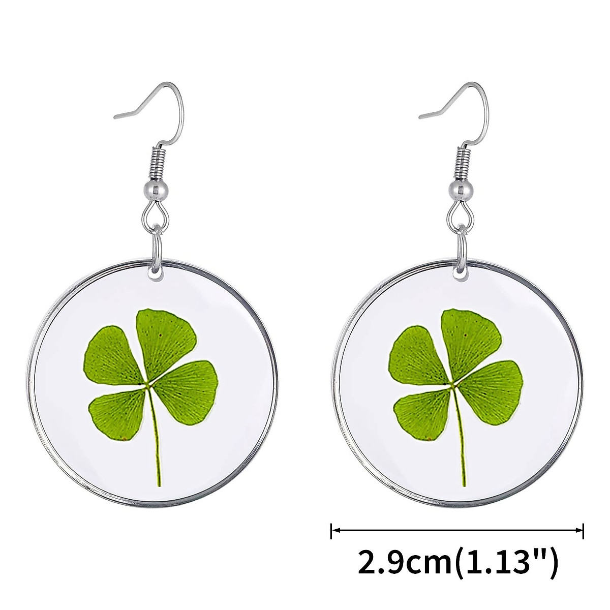 FM FM42 Dried Leaves Lucky 4-Leaf Clover Round Drop Dangle Hook Earrings