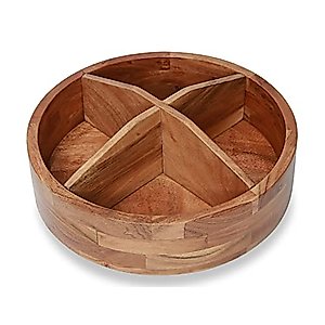 BlackRidge Home 12 inch Acacia Wood Large Lazy Susan Organizer with Removable Dividers, 1, 2 or 4 Sections, Wooden Lazy Susan for Table, Wood Lazy Susan Turntable, Kitchen, Cabinet, Counter or Pantry