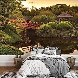 wall26 - Japanese Footbridge and Garden - Landscape - Wall Mural, Removable Sticker, Home Decor - 100x144 inches