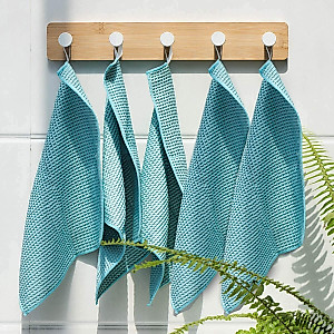 Waffle Microfiber Towels, Premium Waffle Knit Detailing Towel, Flat Waffle Weave Cloth for Car Windows Glass, No-Odor Streak-Free Ultra Absorbent Small Kitchen Cleaning Rags, 8Pack-12x12", Pale Blue