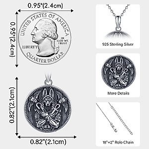 JUSTKIDSTOY Anubis Necklace Egyptian Jewelry Sterling Silver Egypt Ankh Pendant Necklace Scarab Amulet Protection Gift for Women Men