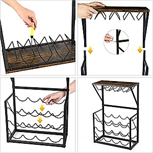 MOOACE Wood Wine Rack, Countertop Wine Storage Stand, Hold 12 Wine Bottles and 8 Glasses, Freestanding Wine Holder Stand for Kitchen, Pantry, Cellar, Bar