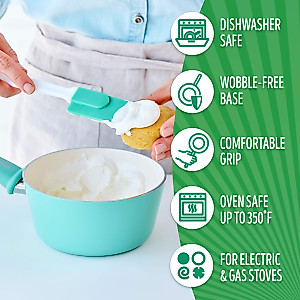 GreenLife Soft Grip Healthy Ceramic Nonstick 12" Frying Pan Skillet and 1QT and 2QT Saucepan Pot Set with Lids, PFAS-Free, Dishwasher Safe