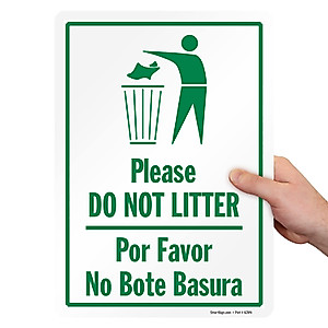 SmartSign 14 x 10 inch “Please Do Not Litter, Por Favor No Bote Basura” Metal Sign, 40 mil Laminated Rustproof Aluminum, Green and White, Made in USA