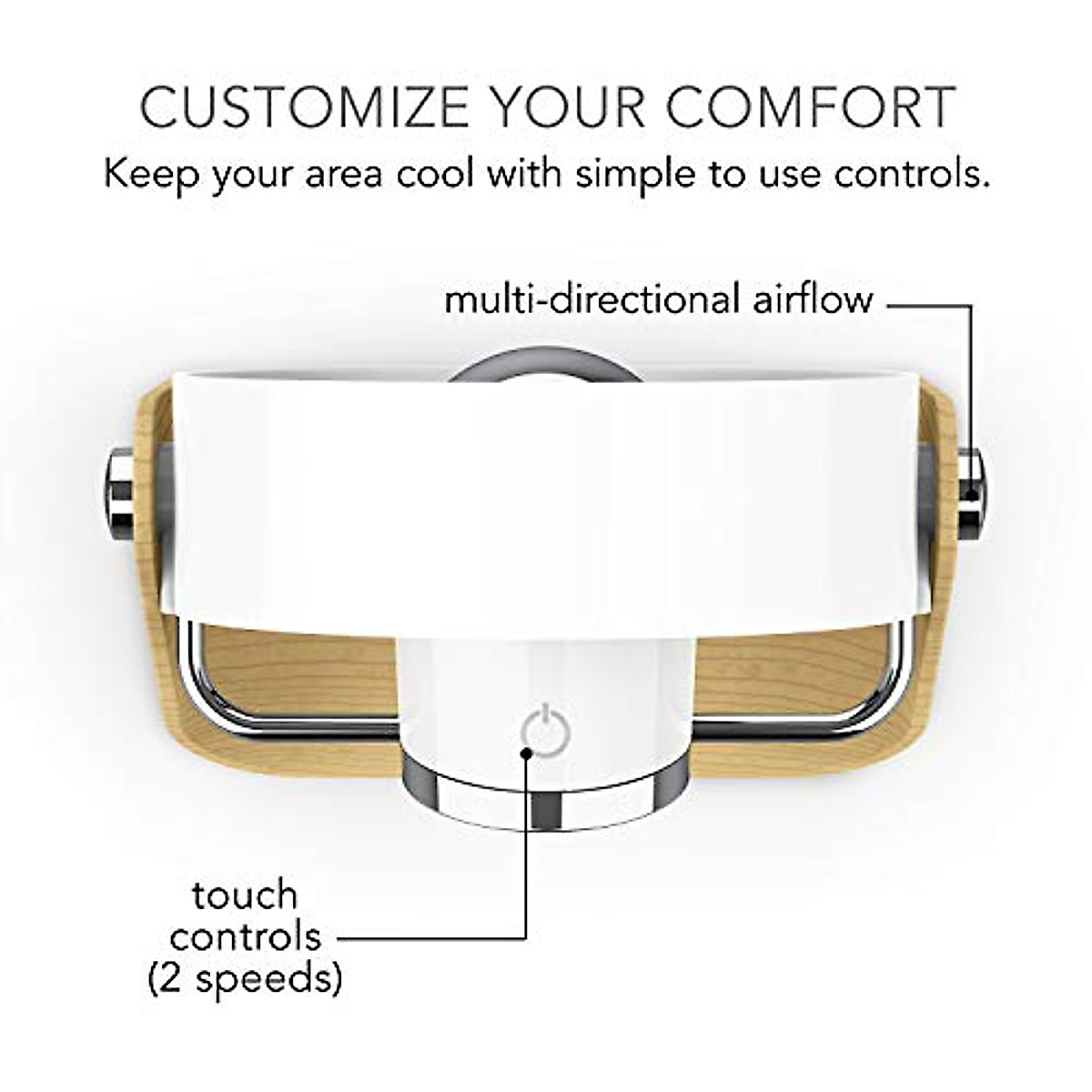 Sharper Image SBS1-SI USB Fan with Soft Blades, 2 Speeds, Touch Control, Quiet Operation, 5V Wall Adapter, 6 ft. Cable, White