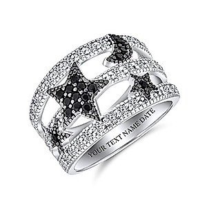 Bling Jewelry Stars and Moon Simulated Onyx Pave CZ Astrology Cocktail Ring,Black,7