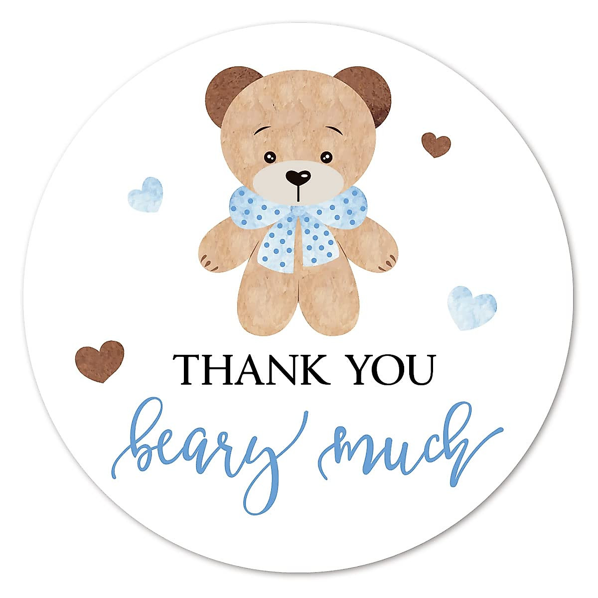 Blue Bear Thank You Stickers, 2 Inch Bear Boy Baby Shower Birthday Party Labels 40-Pack