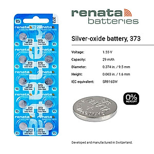 Renata 373 SR916SW Batteries - 1.55V Silver Oxide 373 Watch Battery (10 Count)