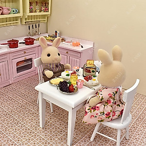 iLAND Wooden Dollhouse Furniture on 1:12 Scale for Miniature Dollhouse Kitchen w/Unit Cabinets, Dollhouse Fridge and Dollhouse Dining Room Furniture(Pretty Pink 11pcs)