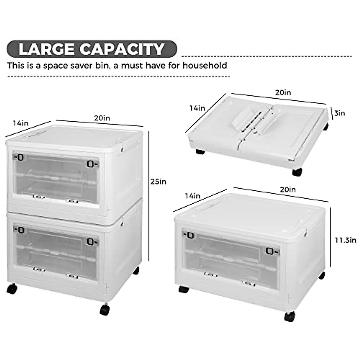 SYMWAL Extra large bins with Lids, Folding Storage Box, Stackable Storage Bins , Storage Bins with wheels, Collapsible Outdoor Storage Bins,2 Packs 28Gal Storage Cabinet
