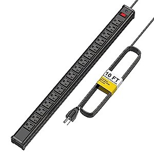 16 Outlets Long Power Strip Metal Wall Mount Power Strip 10 FT Heavy Duty Garage Workbench Workshop Bar Industrial Electric Strip Outlets, ETL (Black)