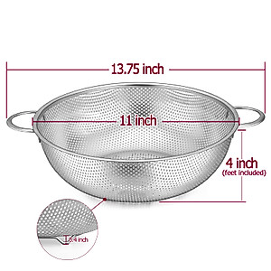 TeamFar Stainless Steel Colander, 5QT Micro-Perforated Metal Colander Food Strainer with Handles, for Draining Washing Rinsing Steaming, Non Toxic & Dishwasher Safe, Solid Construction & 3 Stable Feet