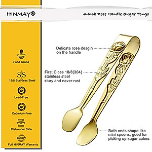 HINMAY 6PCS Mini Serving Tongs 4 Inches Small Rose Sugar Cube Tongs (Gold)
