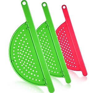 3 Pieces Pot Drainer with Handle Hand Held Pan Pot Strainer Plastic Pot Side Strainer Pasta Pot Drainers for Noddles Fruit Veggies and More, Fits up to 9 Inches