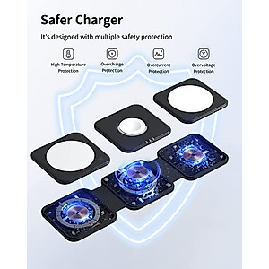 3 in 1 Foldable Wireless Charger, JoyGeek Magnetic Wireless Charging Pad, Mag-Safe Wireless Charging Station for iPhone 14/13/12/11 Series, Apple Watch, AirPods (QC 24W Adapter Included)