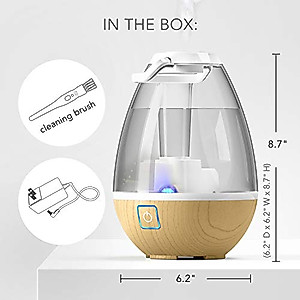 Sharper Image UHT1-SI Ultrasonic Cool Mist Humidifier, 0.4 Gallon (1.5L) Water Tank, 2 Settings, Auto Shut-Off, 360° Rotatable Nozzle, Illuminated Touch Control, LED Nightlight, Ash Woodgrain