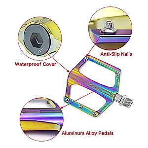 KRSEC Bike Pedals Mountain Bike Pedal, Bicycle Platform Pedals, Universal 9/16" Aluminum Alloy Sealed Bearing, Lightweight Non-Slip Rockbros Pedal, Fit Most Adult Road Bike/BMX/MTB Parts Set, Colorful
