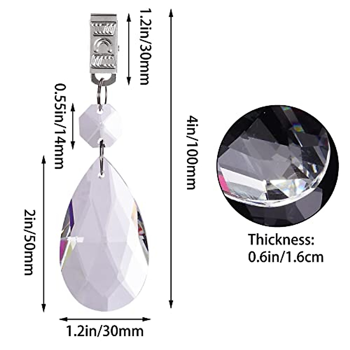 Lystaii 12pcs Tablecloth Weights Set with 12pcs Metal Clip Kit, AB Crystal Teardrop Pendant Glass Tablecloth Weights Heavy Outdoor Prisms Pendants for Home Decoration Picnic Tables Christmas (50mm)