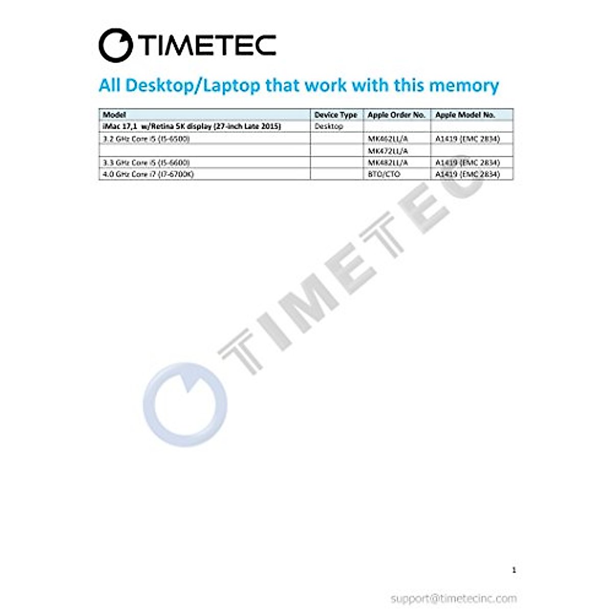 Timetec 32GB KIT(4x8GB) Compatible for Apple Late 2015 iMac (27-inch w/Retina 5K Display) DDR3L 1867MHz / 1866MHz PC3L-14900 2Rx8 CL13 1.35V 204 Pin SODIMM Memory Module MAC RAM Upgrade for iMac 17,1