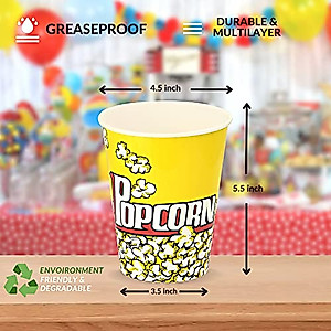 BLUFEU [50 Pack] 32 Oz Popcorn Buckets Disposable – Leakproof & Sturdy Popcorn Container – Large Popcorn Cups Disposable | Popcorn Bowls for Family Movie Night, Carnival theme parties, Movie theater