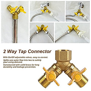 Yosoo 2 Way Brass Double Tap Adapter Garden Hose Connector Splitter G1/2 inch Outside Garden Irrigation Tap Adaptor and Hose Dual Faucet Connector