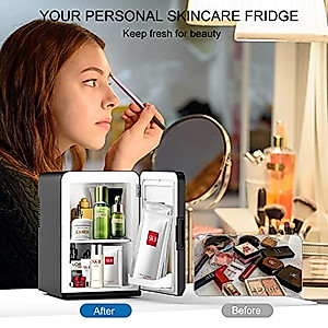 15 Liter/21 Cans Mini Fridge, 110V AC/12V DC Skincare Fridge for Bedroom, Portable Thermoelectric Cooler and Warmer Small Refrigerator for Makeup, Food, Drinks, Office and Car, Transparent Window
